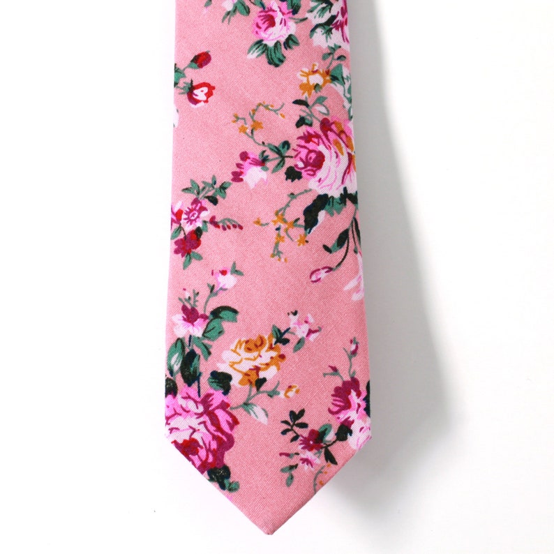 Pink Floral Skinny Necktie – 100% Cotton for Business, Weddings and ...