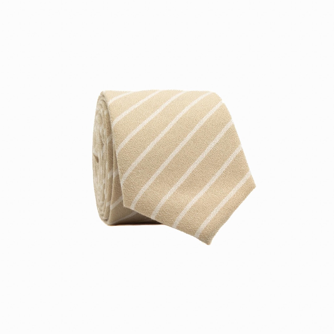 Tan and White Striped Skinny Necktie – 100% Cotton for Business ...