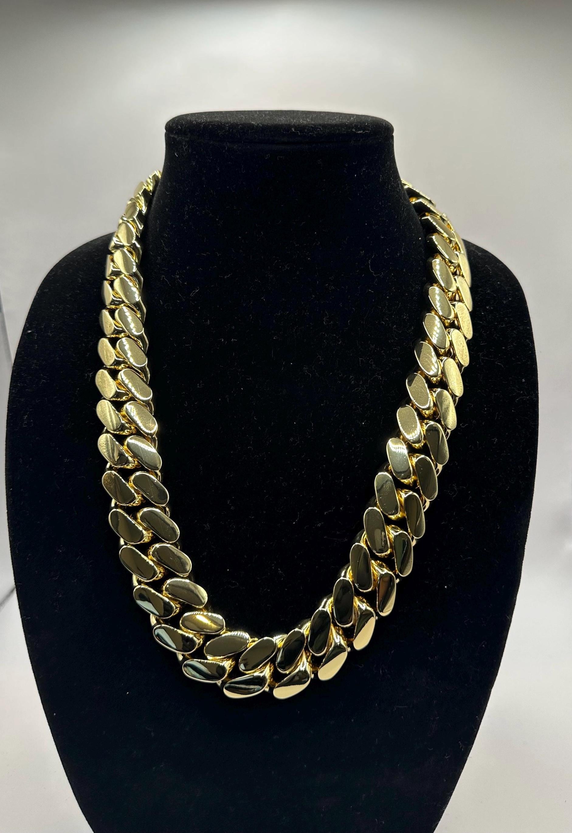 22mm 22" 550g Handmade Miami Cuban Link Chain HEAVY - 14k Gold Plated ...