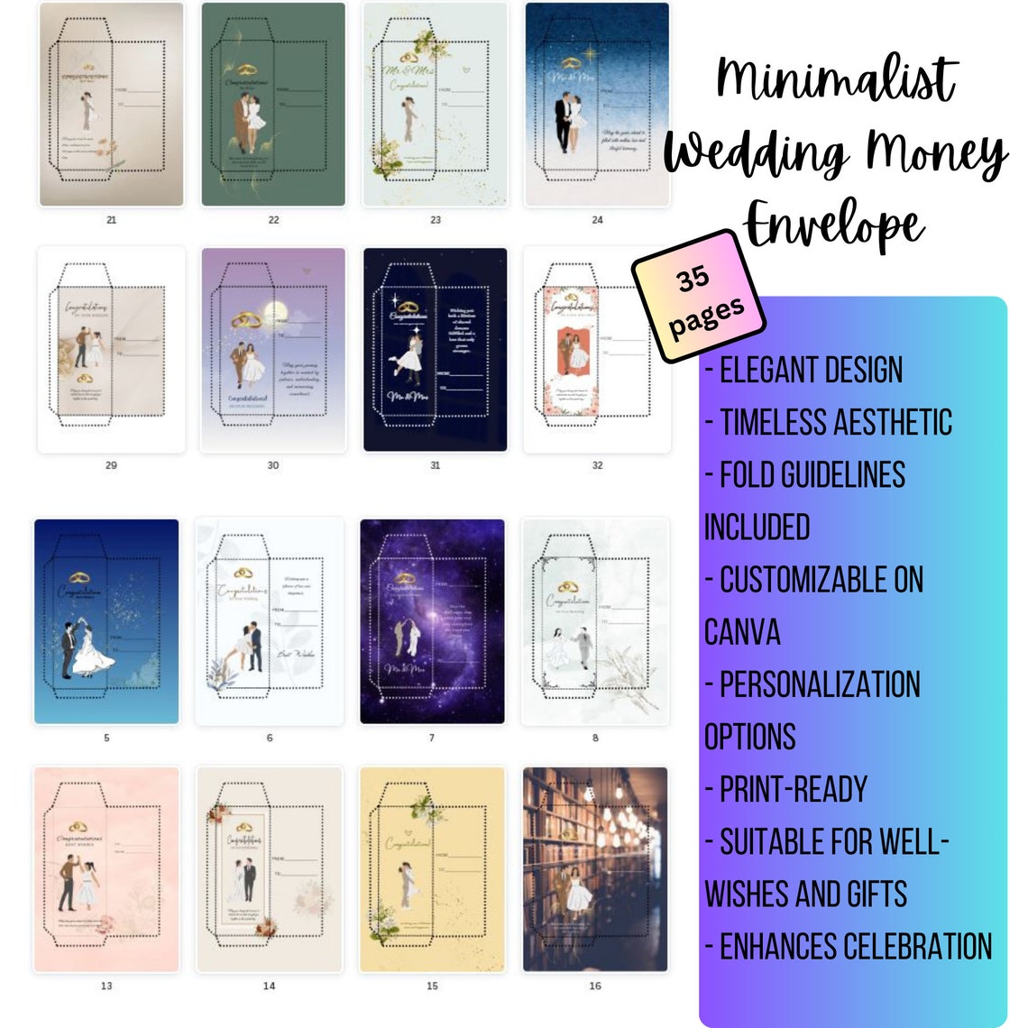 Wedding Money Envelope Minimalist Invitation Printable Stationery ...