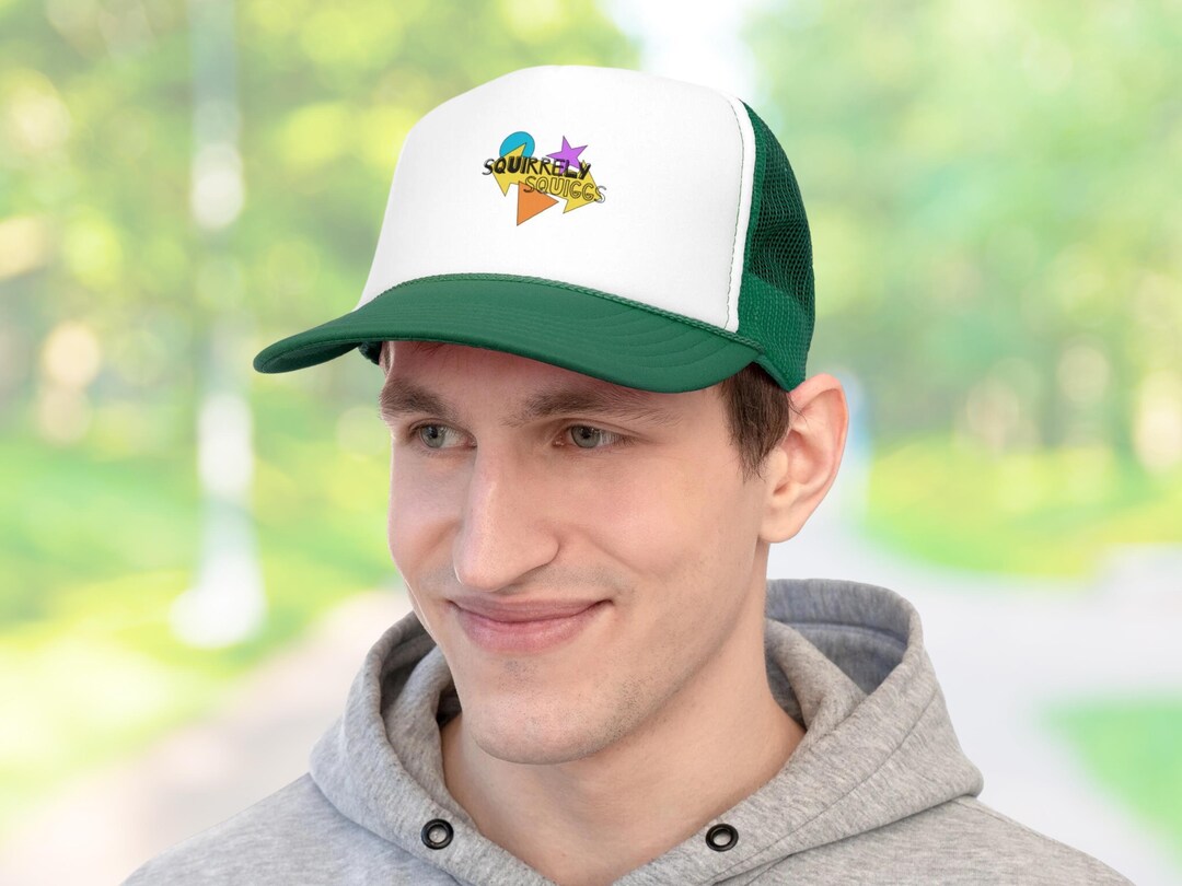 90s Vibe, Original Squirrely Squiggs Logo, Trucker Hat, Flat Bill ...