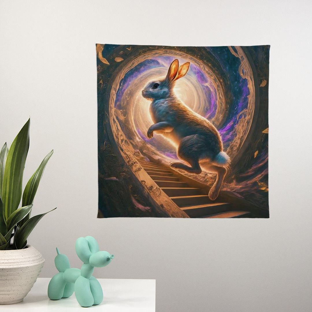 Trippy Rabbit Climbing the Infinity Stairs Tapestry 22 X 22 Gift, Save ...
