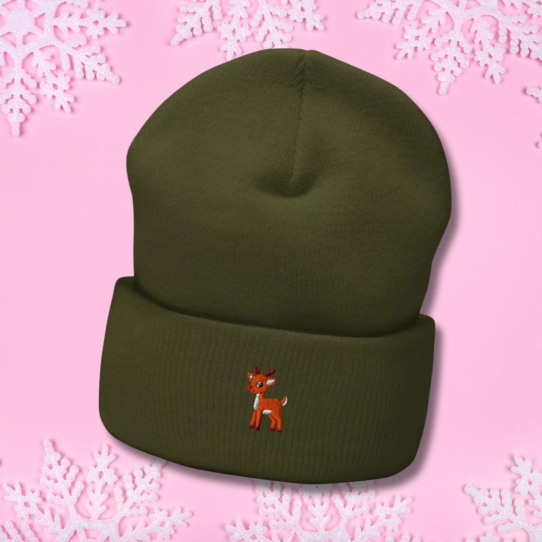 Rudolph the Red Nose Reindeer, Embroidered Cuffed Beanie, Winter ...