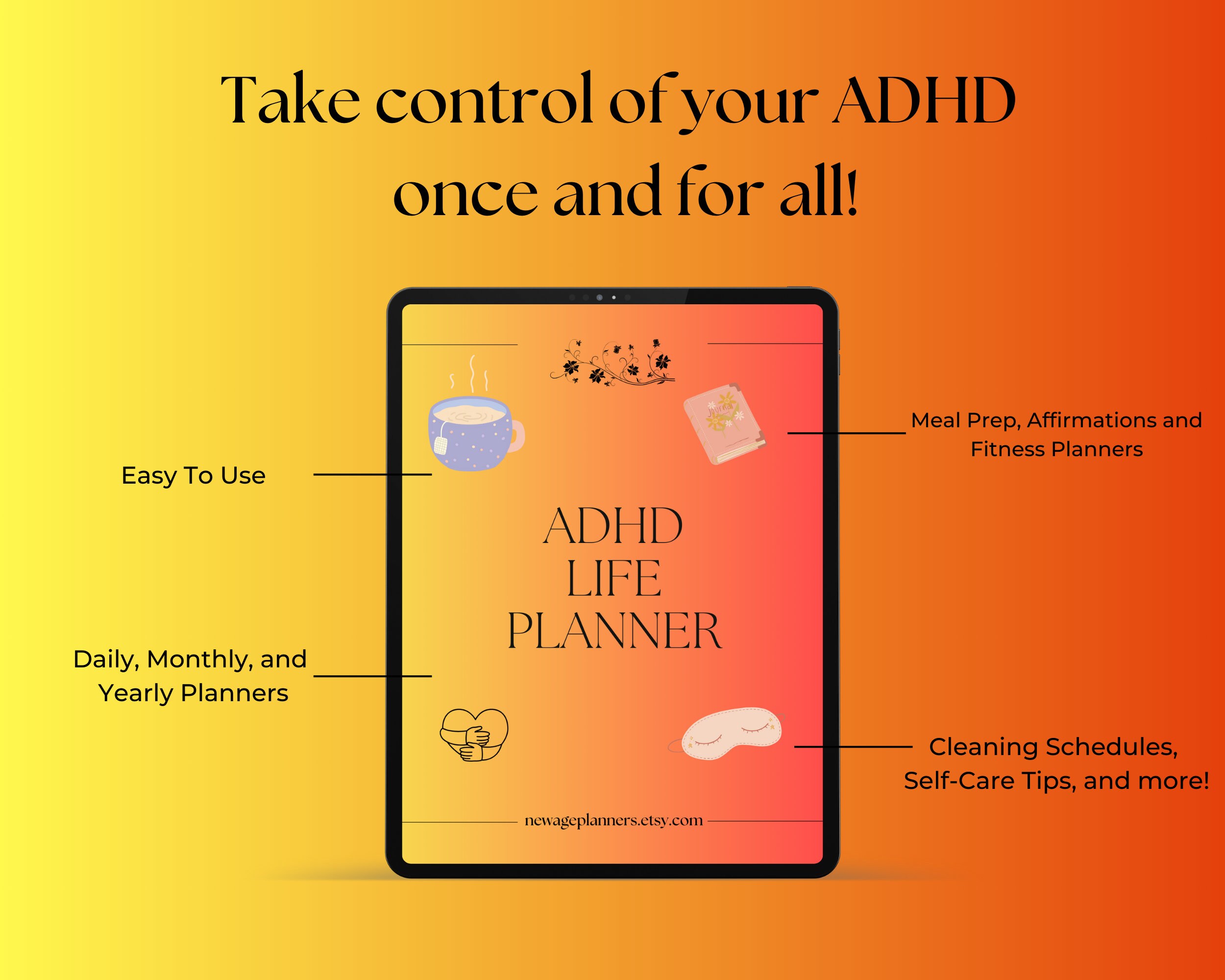 ADHD Digital Planner, ADHD Productivity Planner, Goodnotes Planner ...