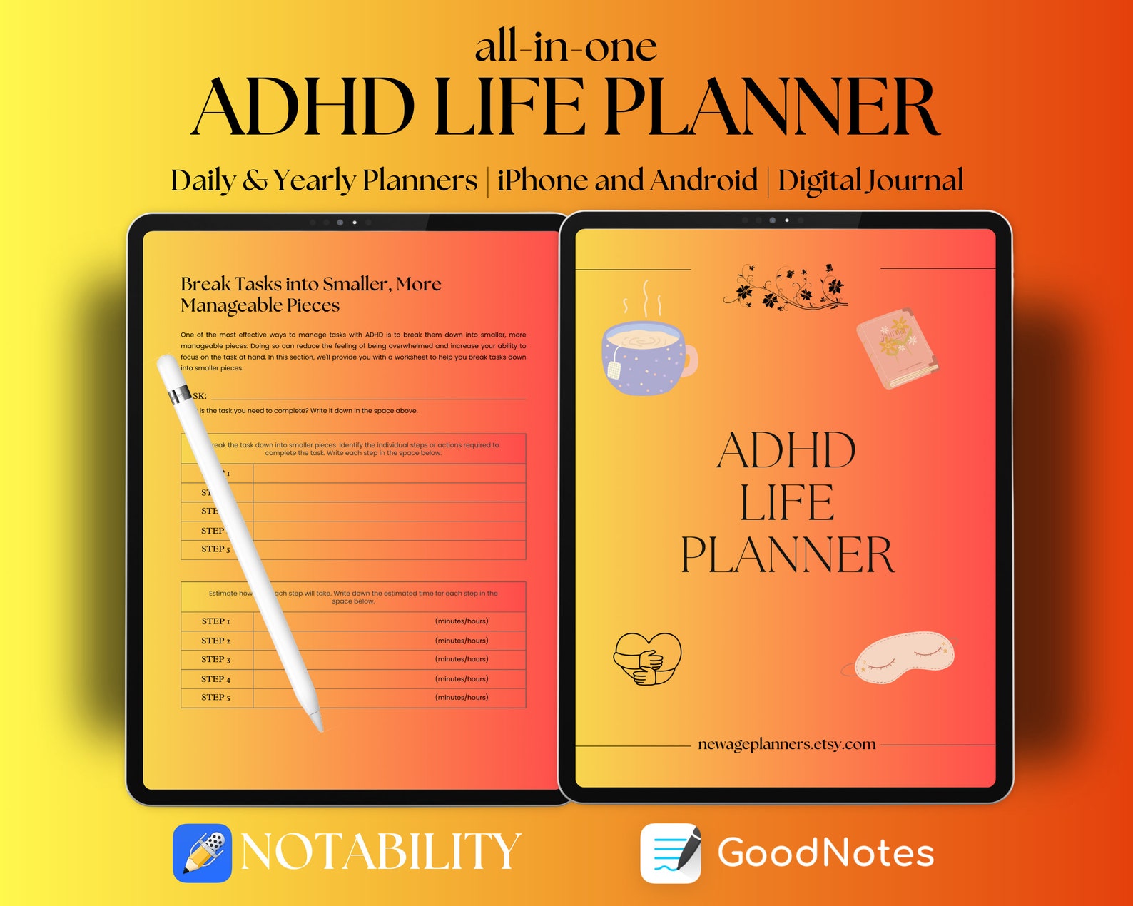 ADHD Digital Planner, ADHD Productivity Planner, Goodnotes Planner ...
