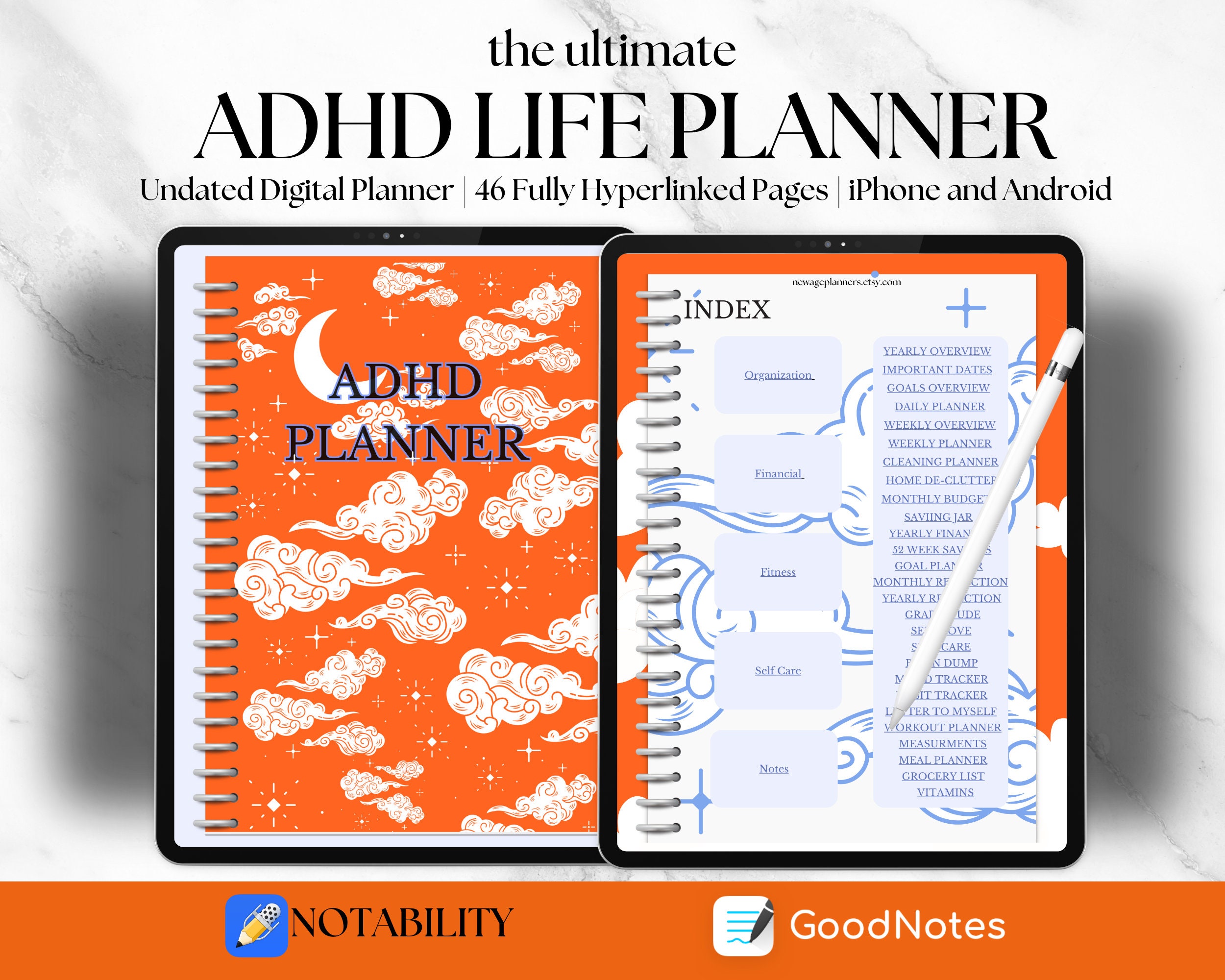 ADHD Digital Planner, ADHD Productivity Planner, Goodnotes Planner ...