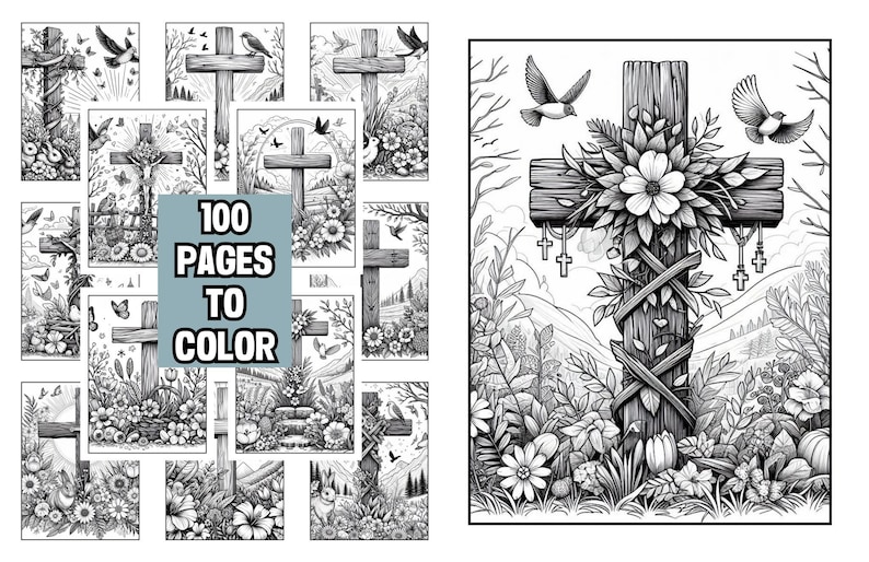 100 Crosses Coloring Book Coloring Page Bundle Adults Kids Instant ...