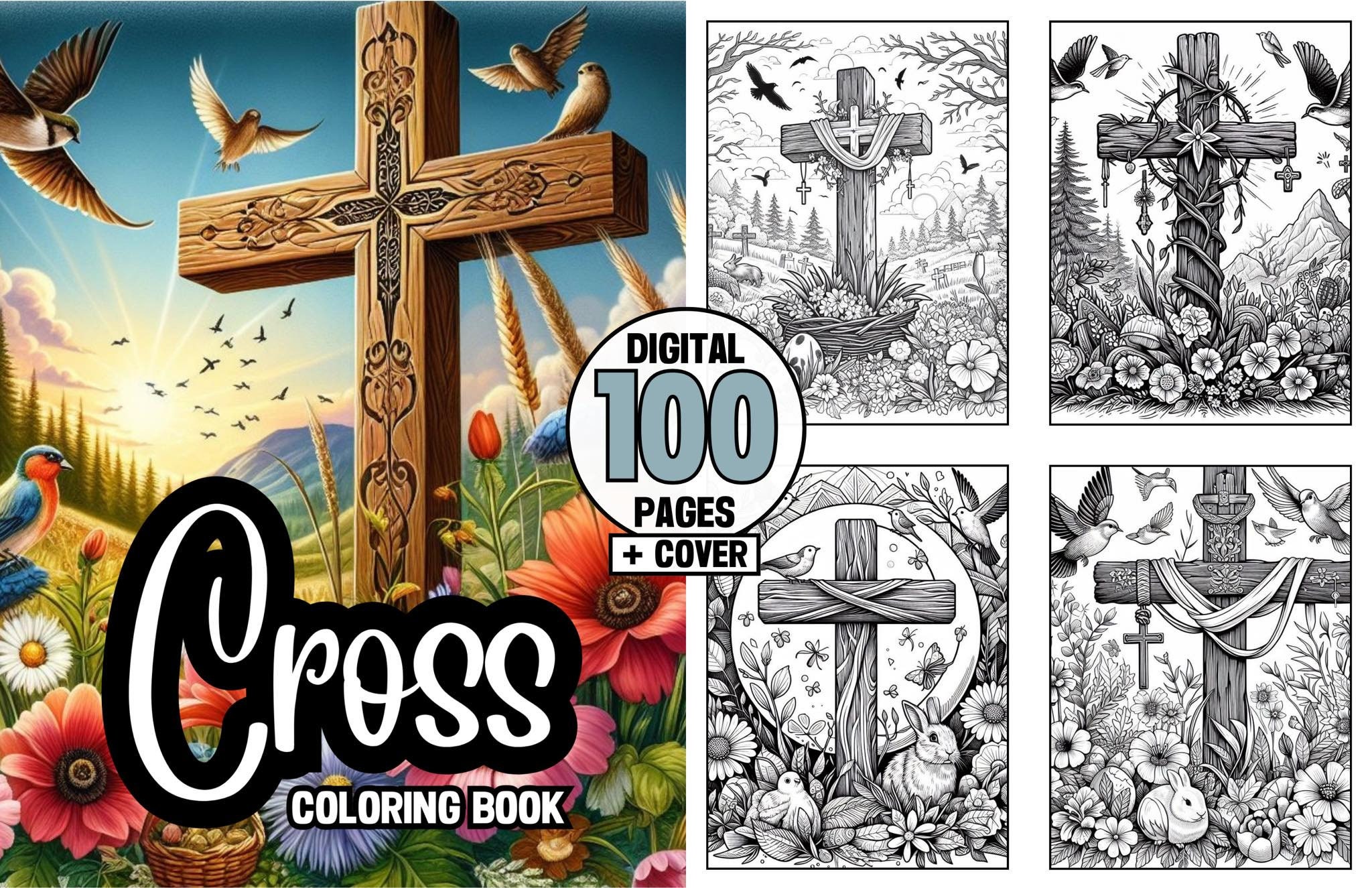 100 Crosses Coloring Book Coloring Page Bundle Adults Kids Instant ...