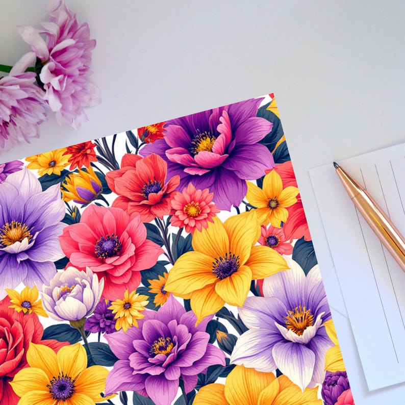 Floral Fusion Digital Paper Bundle 100 Vibrant Floral Patterns 12x12 ...