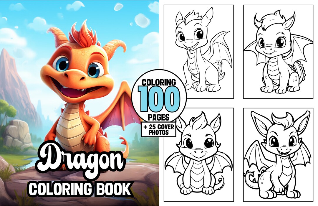 100 Dragons Coloring Book Coloring Page Bundle Adults Kids Instant ...