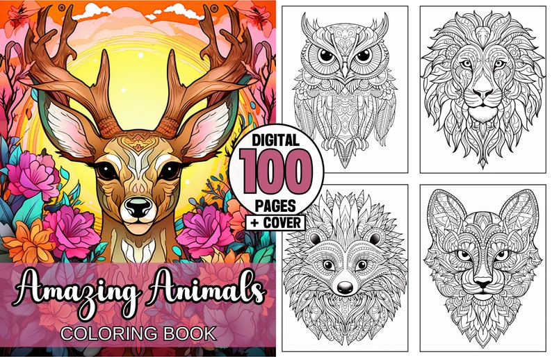 100 Amazing Animals: Zentangle and Mandala Coloring Book - Coloring ...