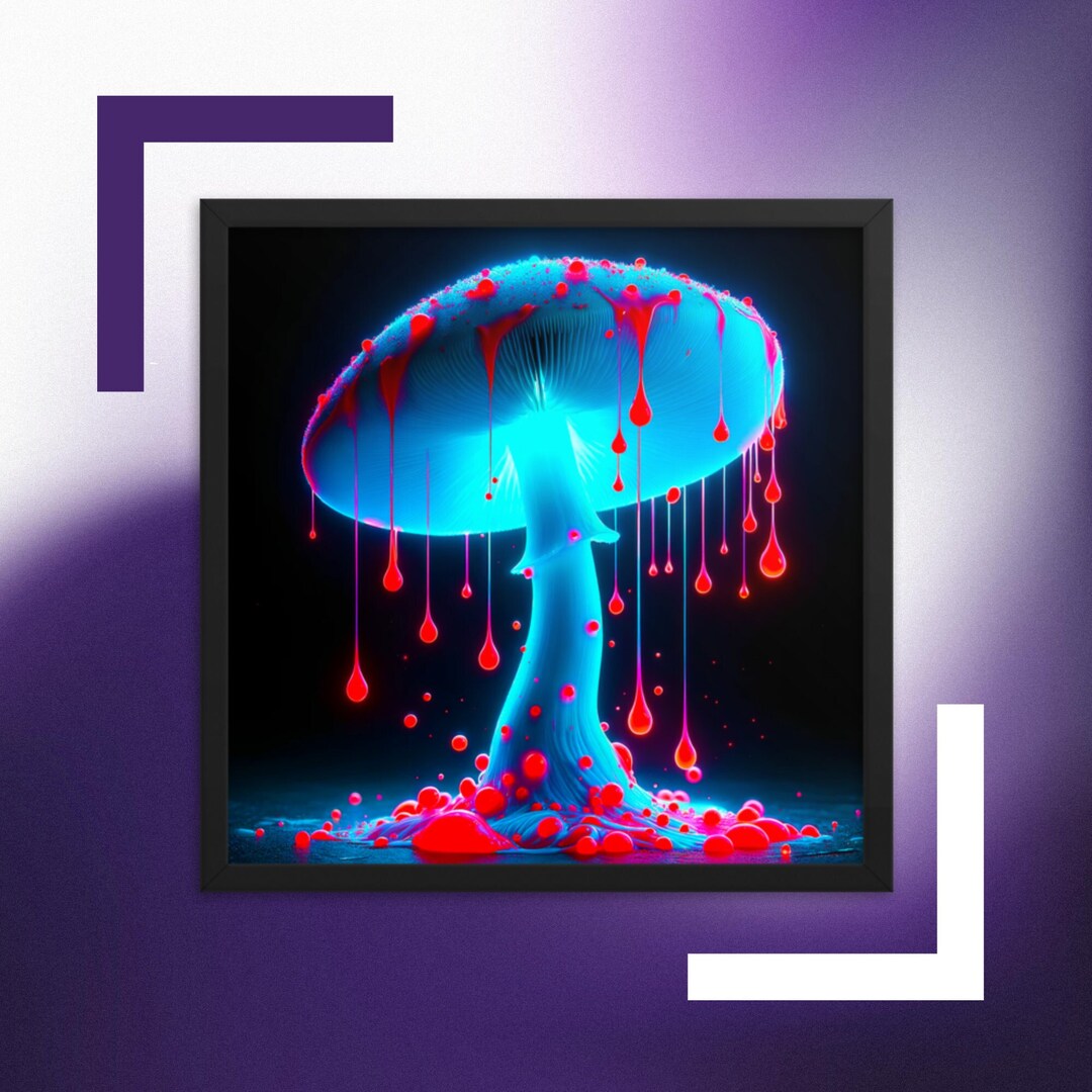 Neon Blue Mushroom Framed Premium Paper Poster Trippy, Psychedelic ...