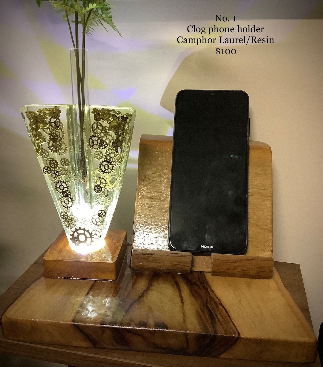 Phone Holder Lamp Resin Wood - Etsy