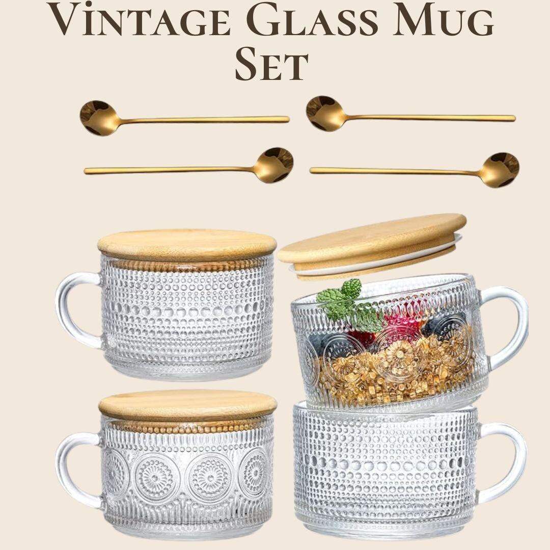 4pcs Set Vintage Coffee Mugs Gifts for Women, Overnight Oats Containers ...