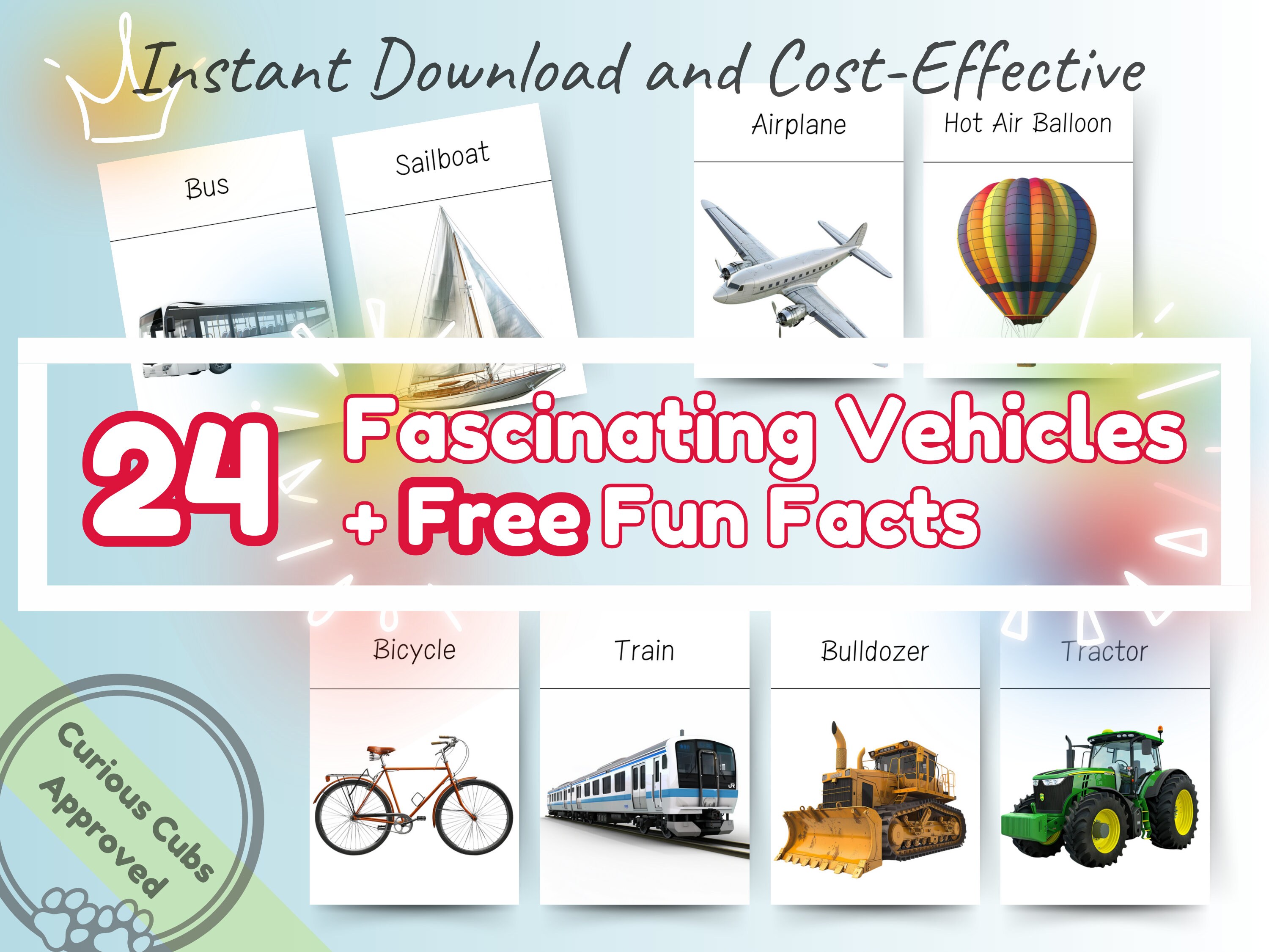 24 Vehicle Transportation Montessori Flashcards With Fun Facts ...