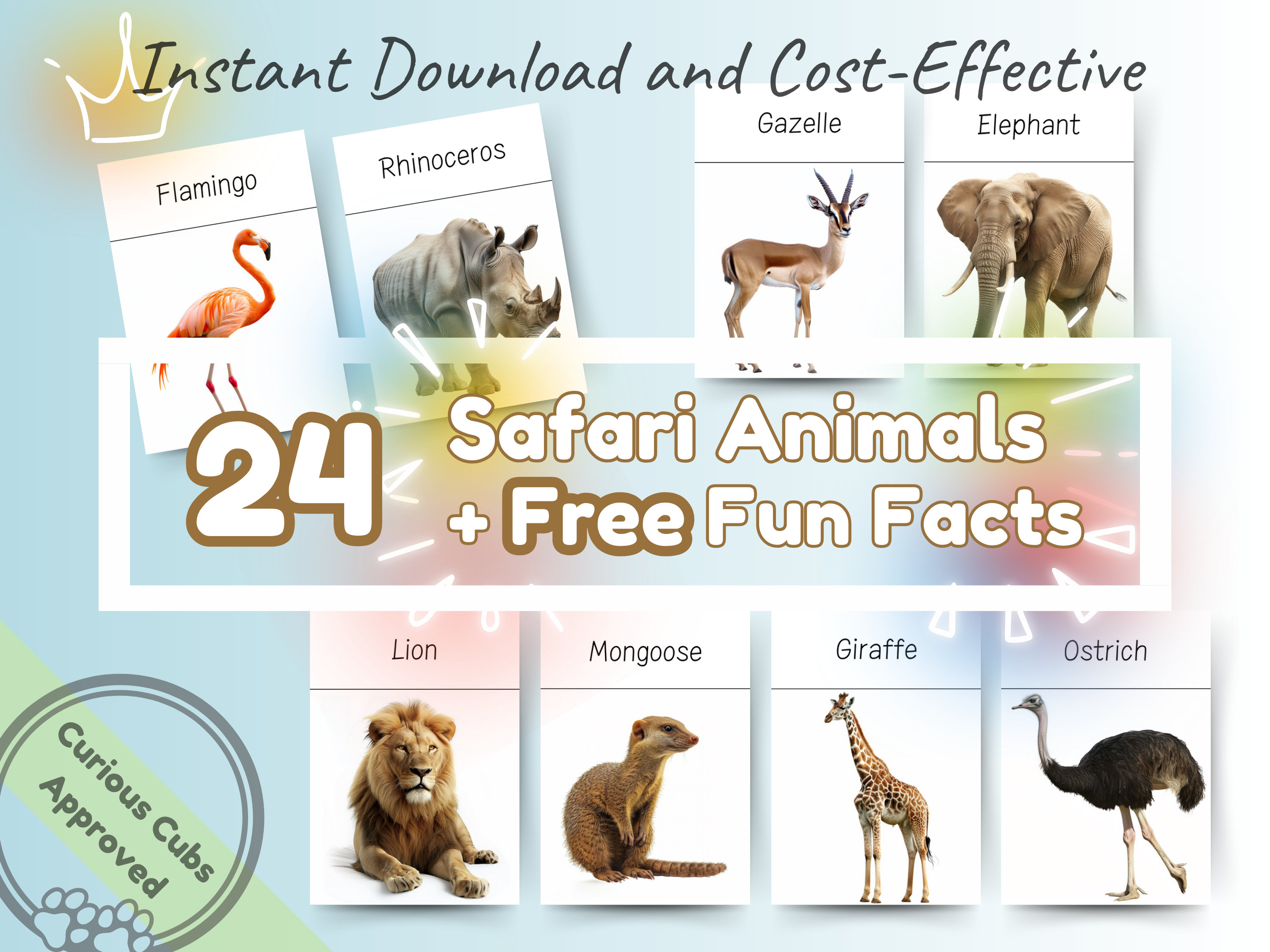 24 Safari Animals Montessori Flashcards With Fun Facts: Educational ...