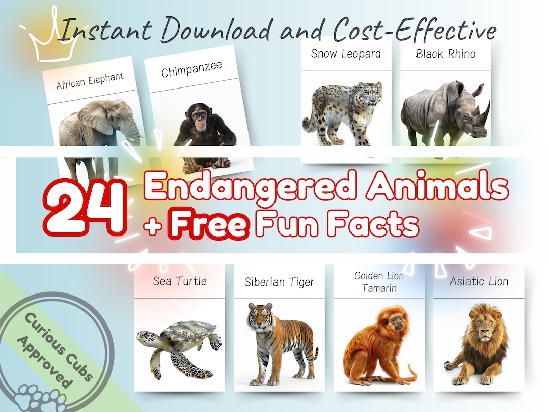 24 Endangered Animals Montessori Flashcards With Fun Facts: Educational ...