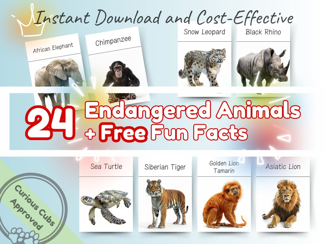 24 Endangered Animals Montessori Flashcards With Fun Facts: Educational ...