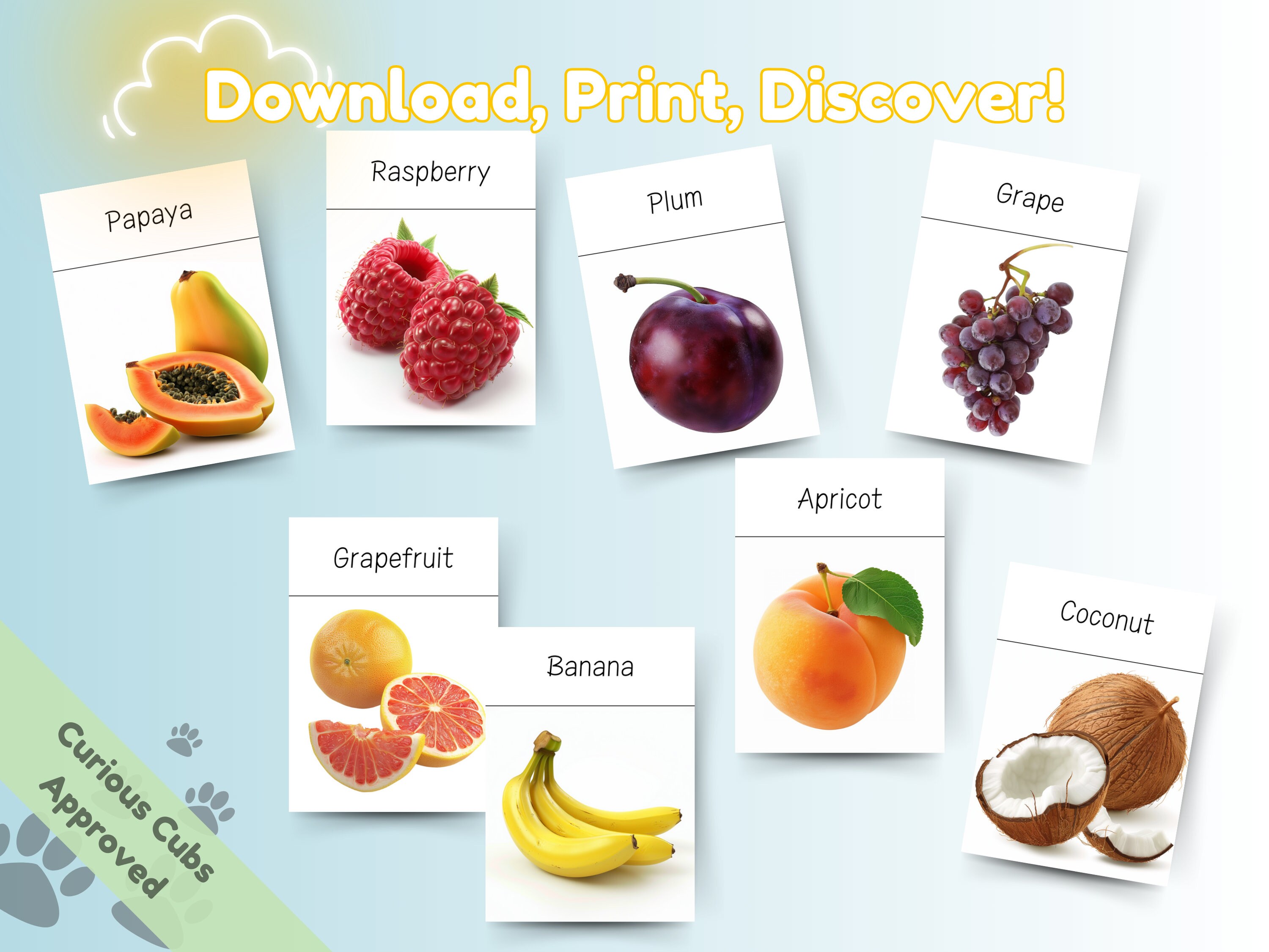 24 Healthy Eating Fruits Montessori Flashcards With Fun Facts ...
