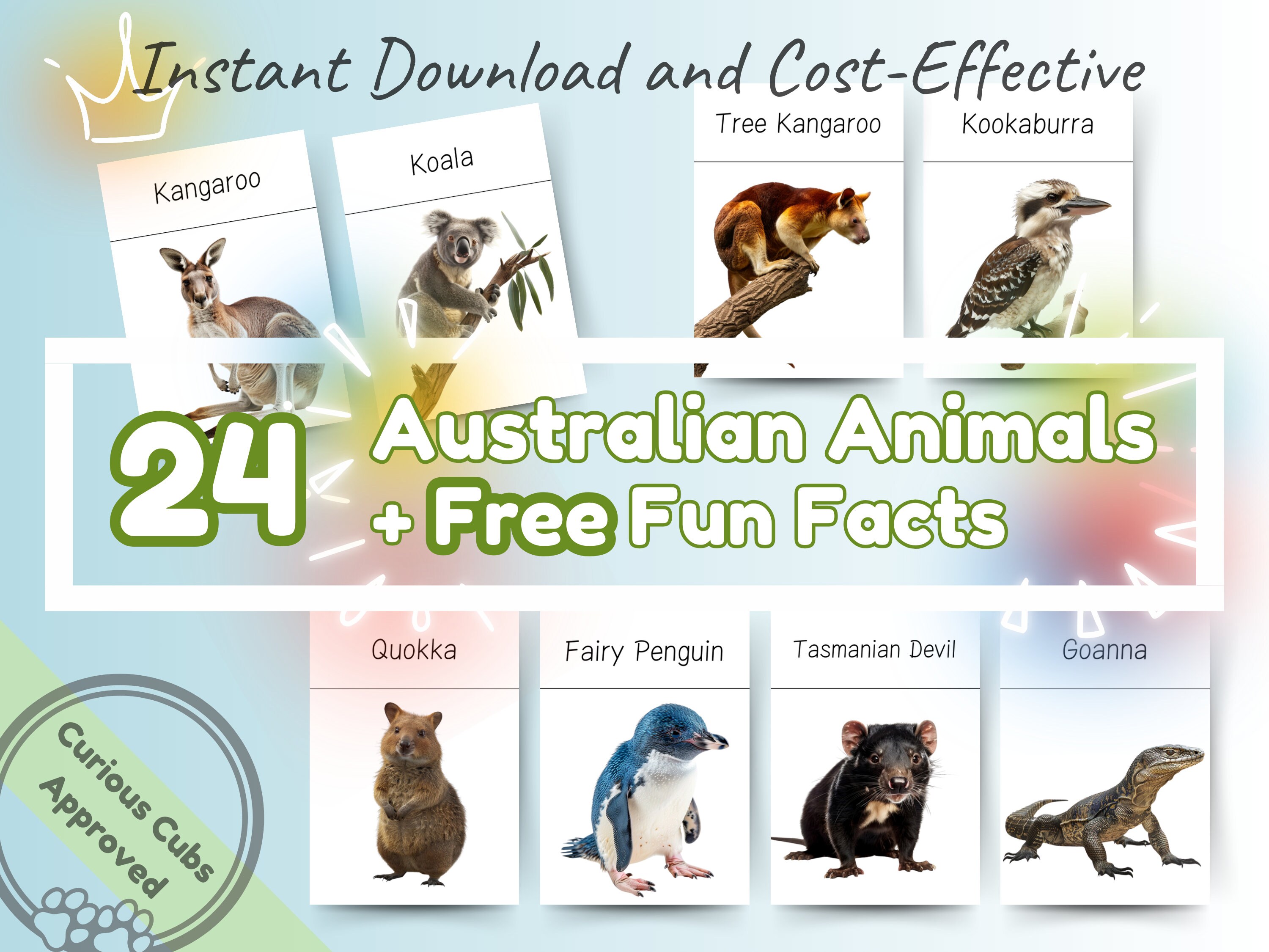 24 Australian Animals Montessori Flashcards With Fun Facts: Educational ...