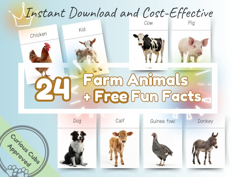 24 Farm Animals Montessori Flashcards With Fun Facts: Educational & Fun ...