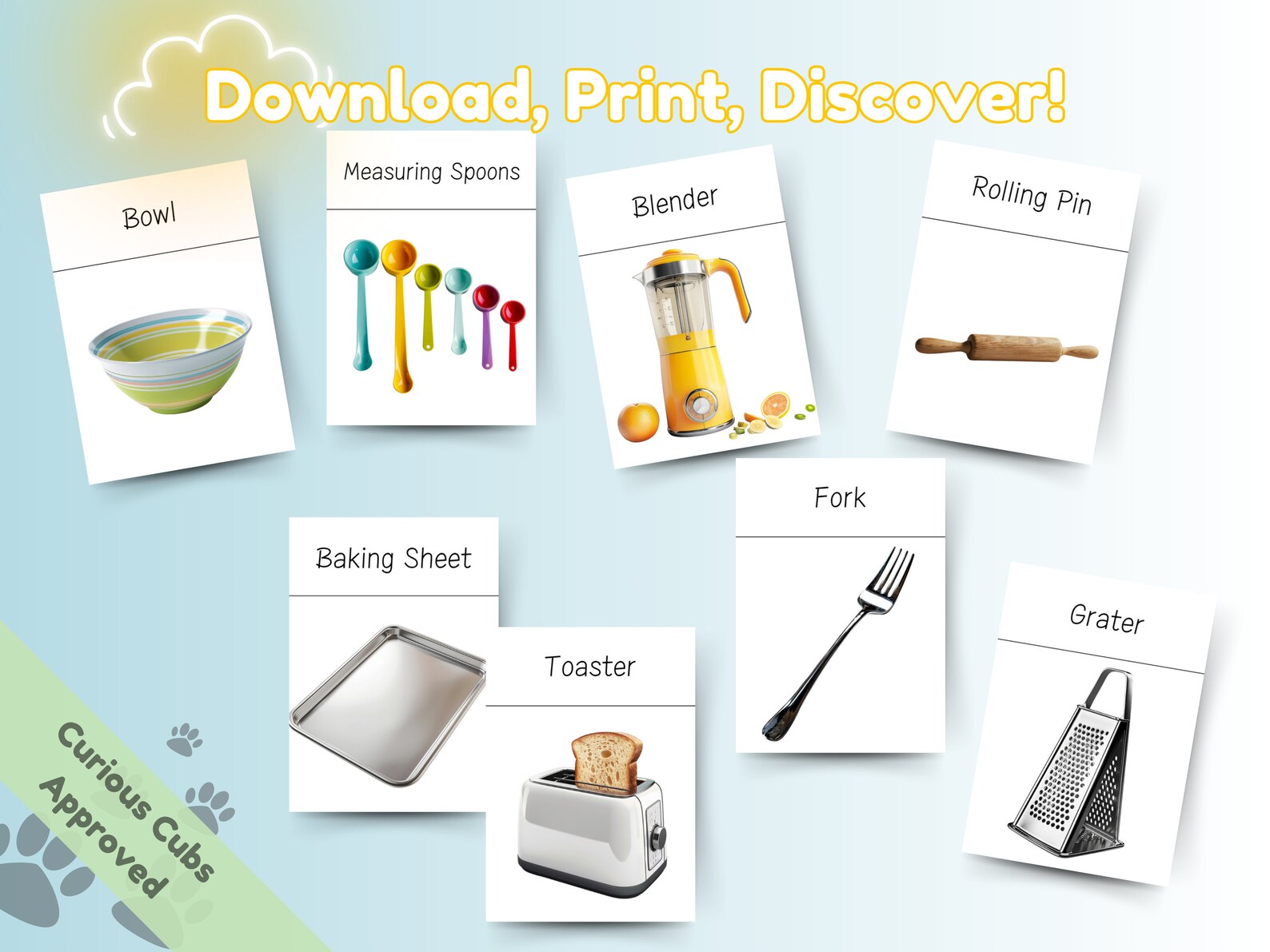 Kitchen Tools Flashcards: Montessori Educational Printables (digital ...