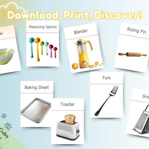 Kitchen Tools Flashcards: Montessori Educational Printables (digital ...