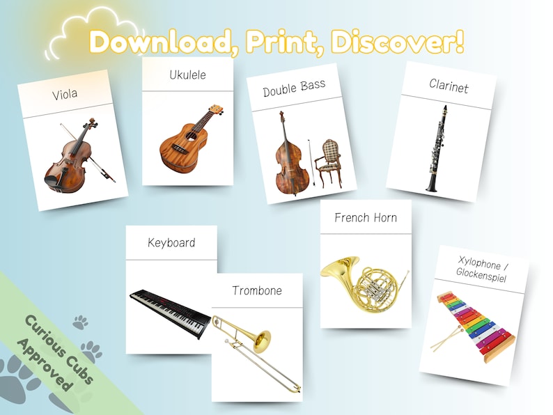 24 Musical Instruments Montessori Flashcards With Fun Facts ...
