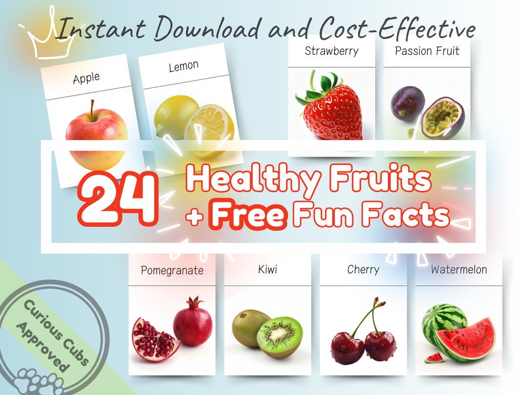 24 Healthy Eating Fruits Montessori Flashcards With Fun Facts ...