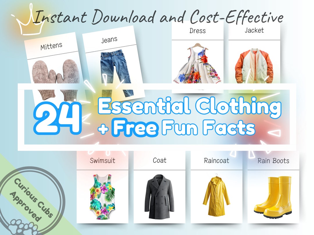 24 Essential Clothing Montessori Flashcards With Fun Facts: Educational ...