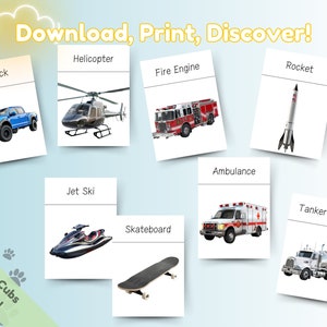 24 Vehicle Transportation Montessori Flashcards With Fun Facts ...