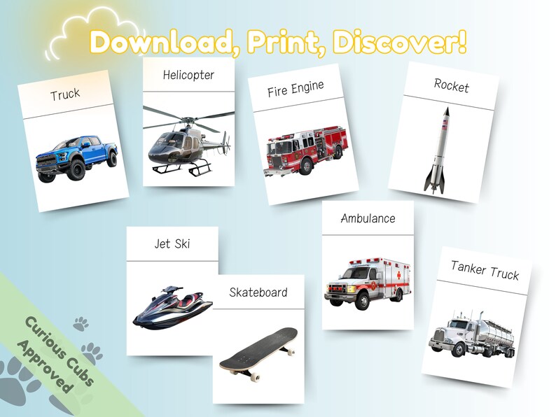 24 Vehicle Transportation Montessori Flashcards With Fun Facts ...