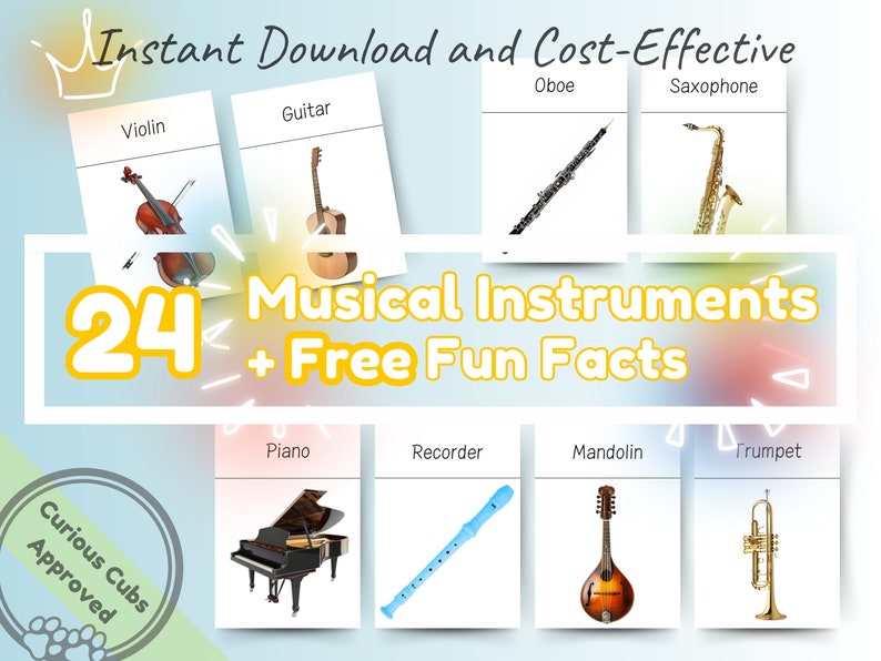 24 Musical Instruments Montessori Flashcards With Fun Facts ...