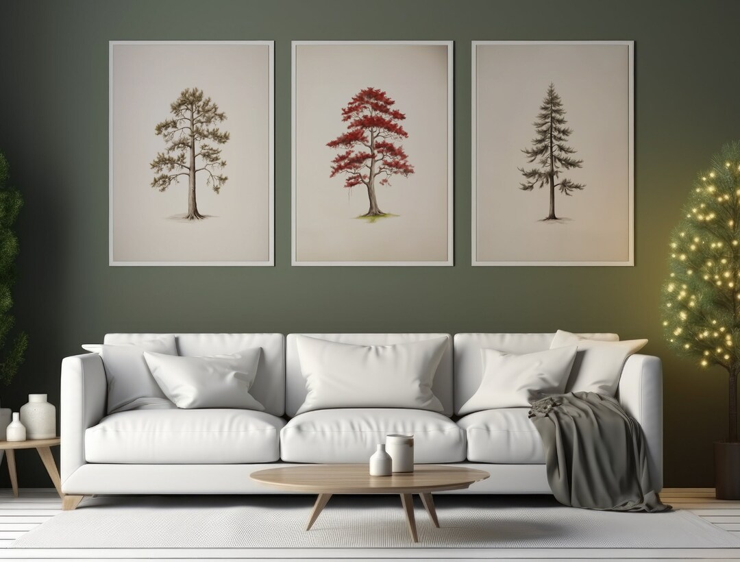 Vintage Style Pencil Drawing Print: Cedar Tree, Fur Tree, Japanese ...