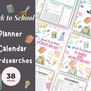 Back to School Kids Planner Wordsearches Undated Printable Calendar ...