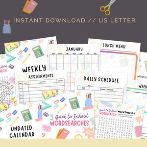 Back to School Kids Planner Wordsearches Undated Printable Calendar ...