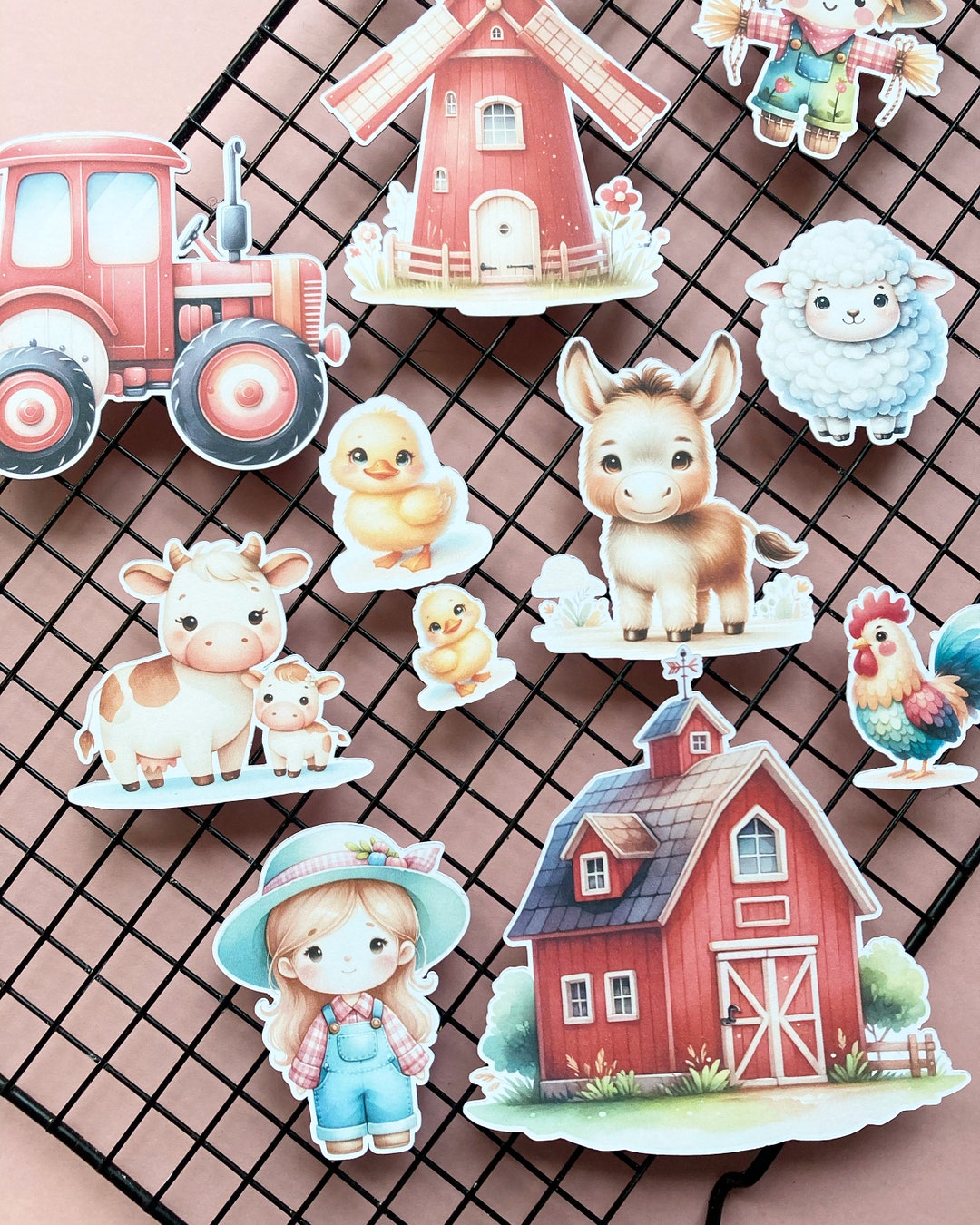 Card Cake Topper Set. Farmyard Cake Toppers. Cake Toppers for Farm Cake ...