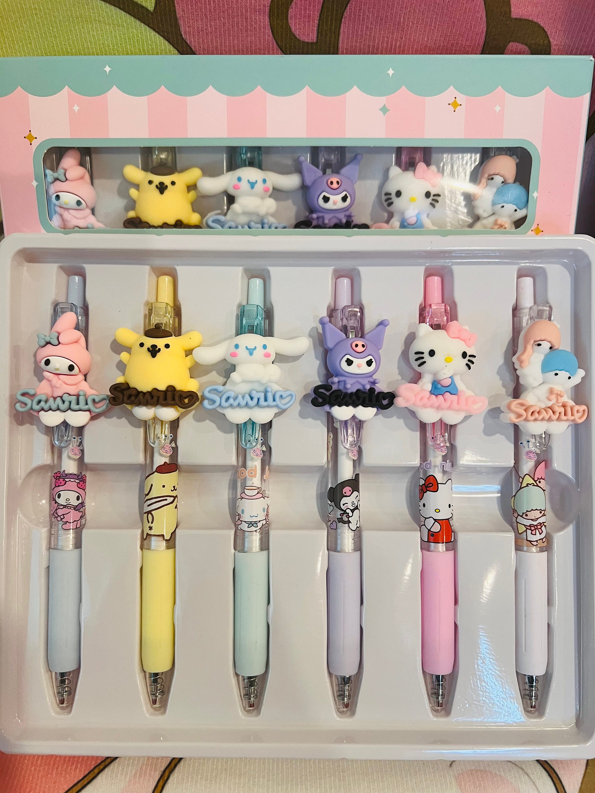Kawaii Pen Set 6 Piece Black Gel Pen Pack Smooth Writing School Office ...