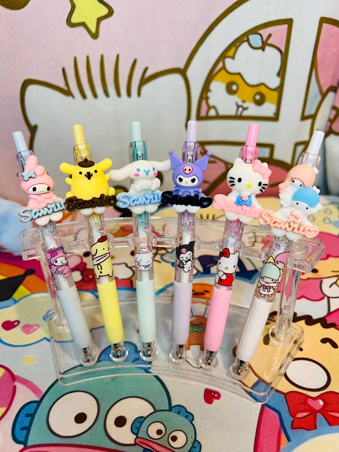 Kawaii 6 Piece Cartoon Pen Set School Office Black Ink Gel Stationery ...