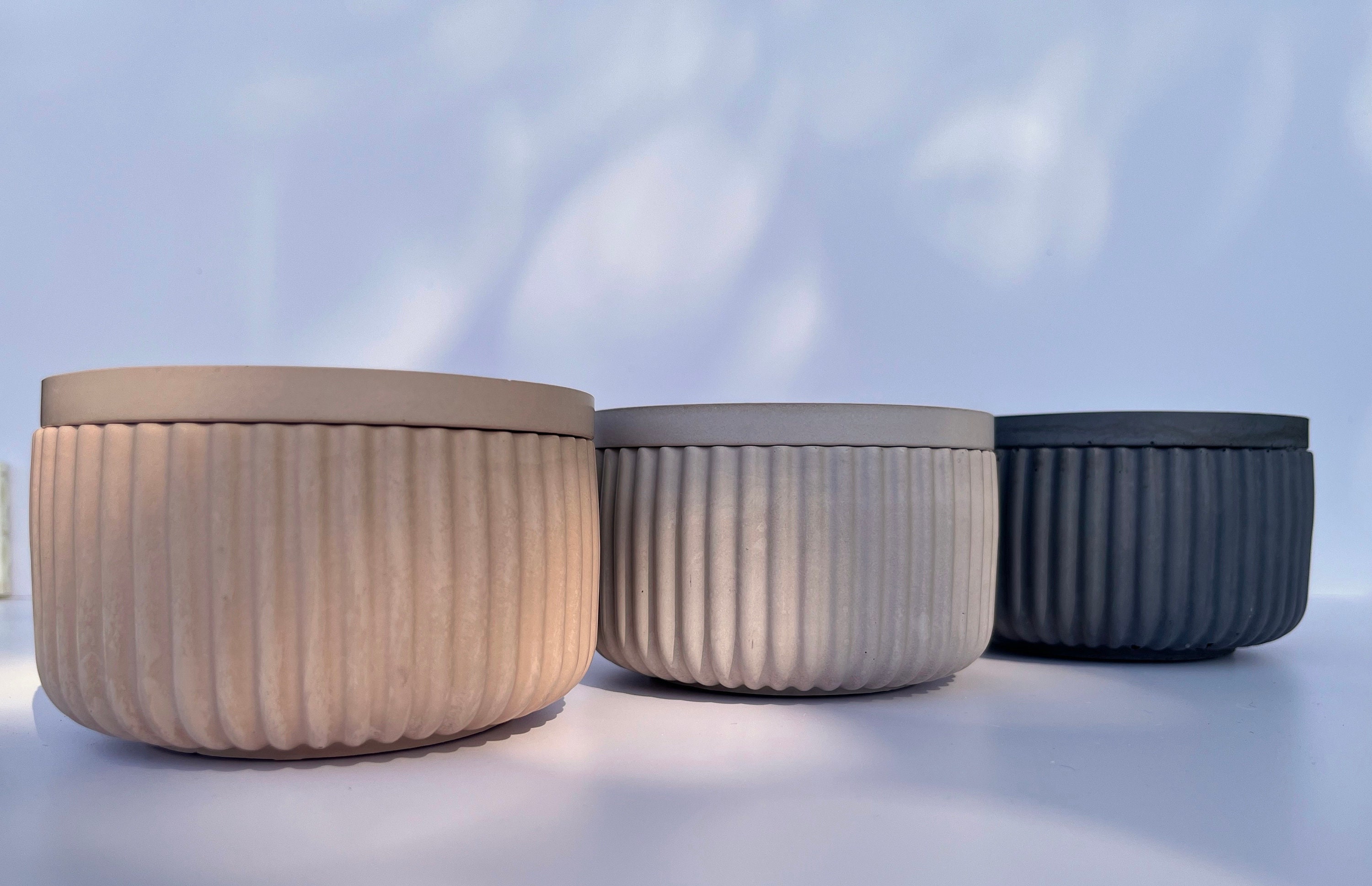 Concrete Container With Lid Round Cement Storage Vessel Ribbed ...