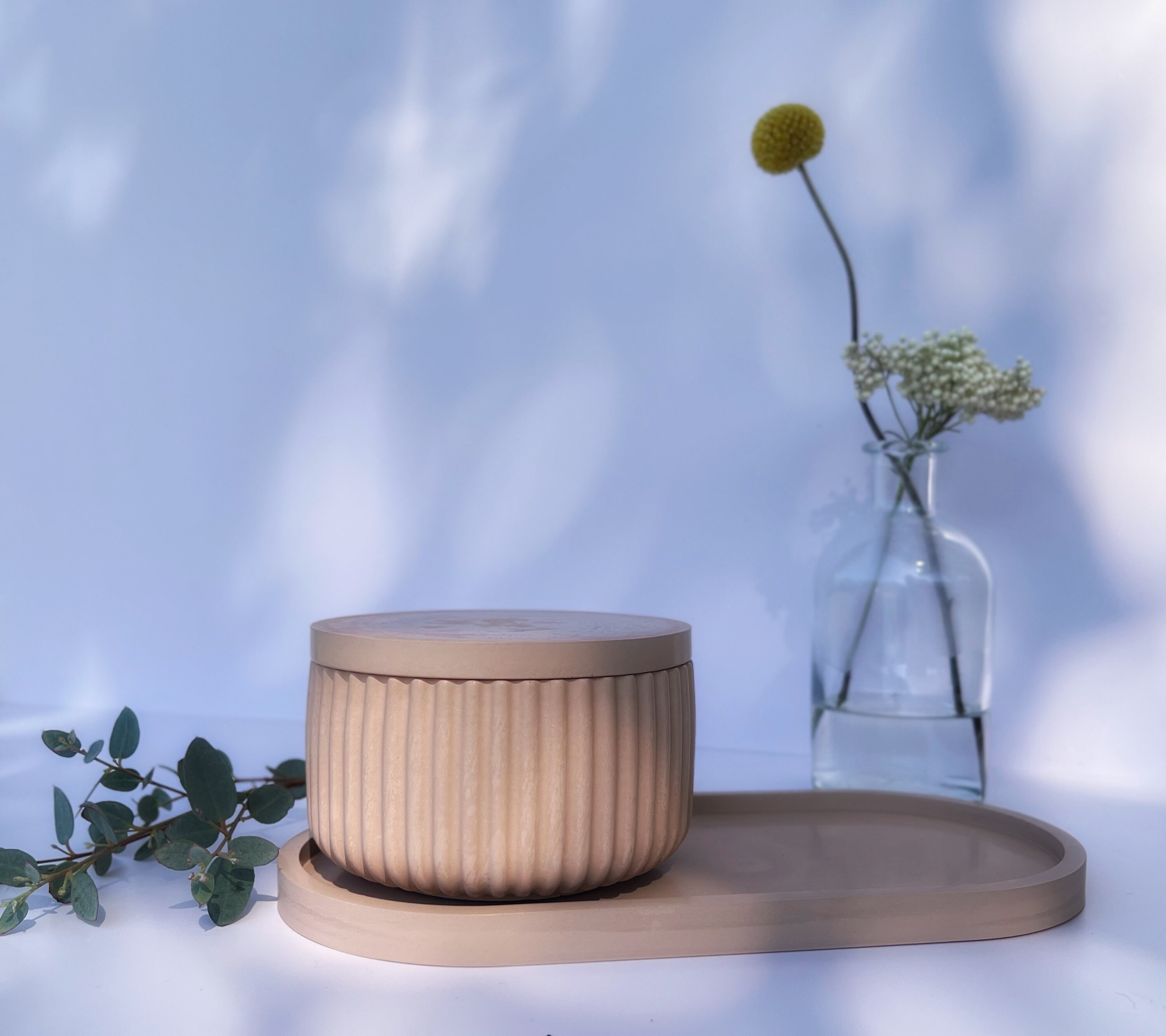 Concrete Container With Lid Round Cement Storage Vessel Ribbed ...