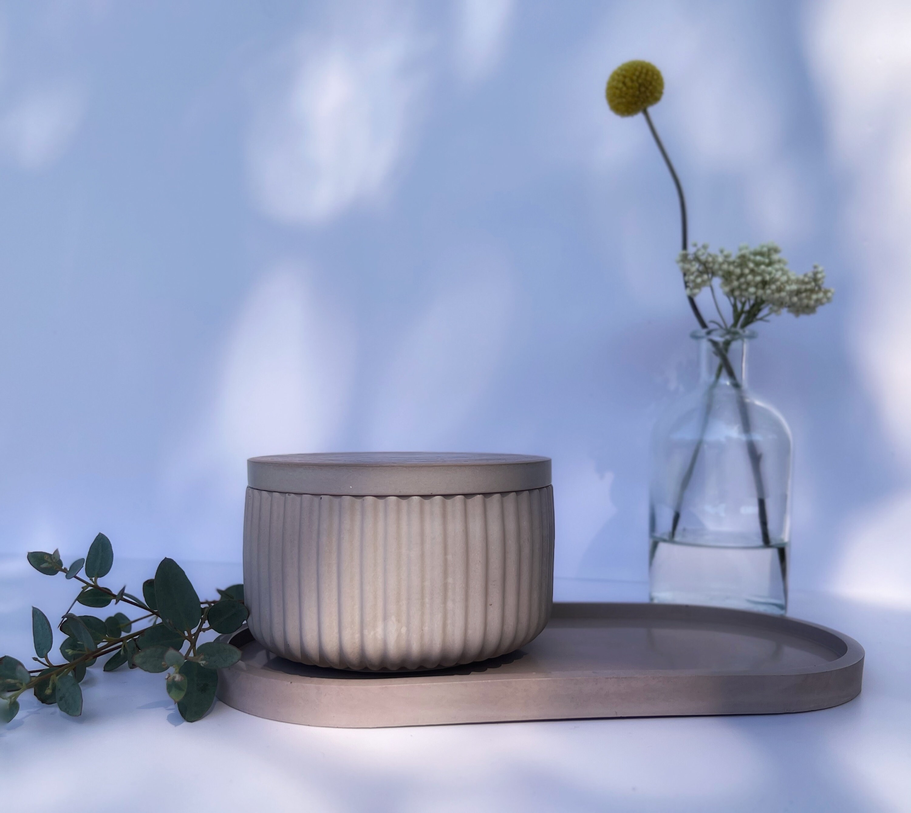 Concrete Container With Lid Round Cement Storage Vessel Ribbed ...