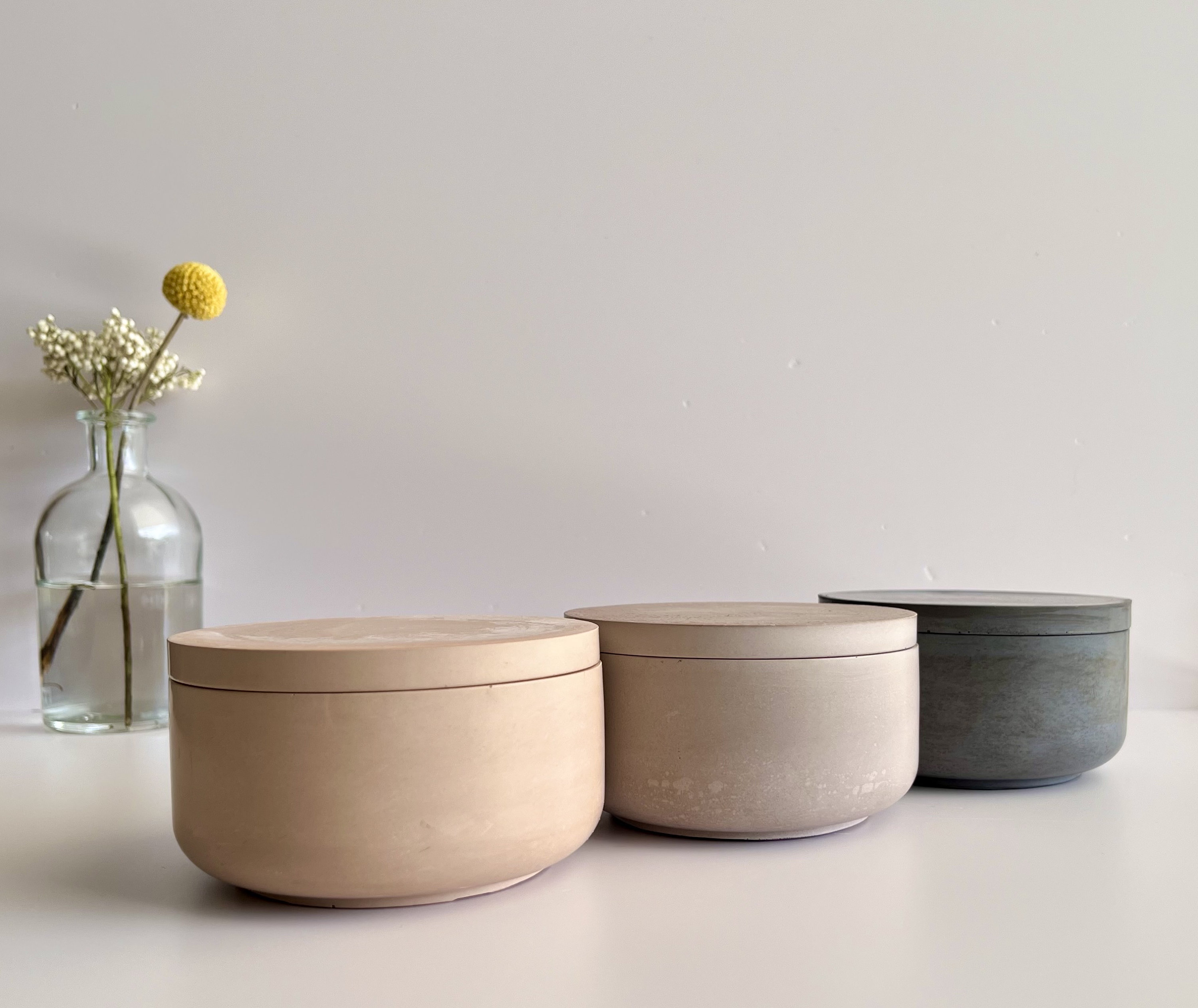 Concrete Container With Lid Round Cement Storage Vessel Concrete Decor ...