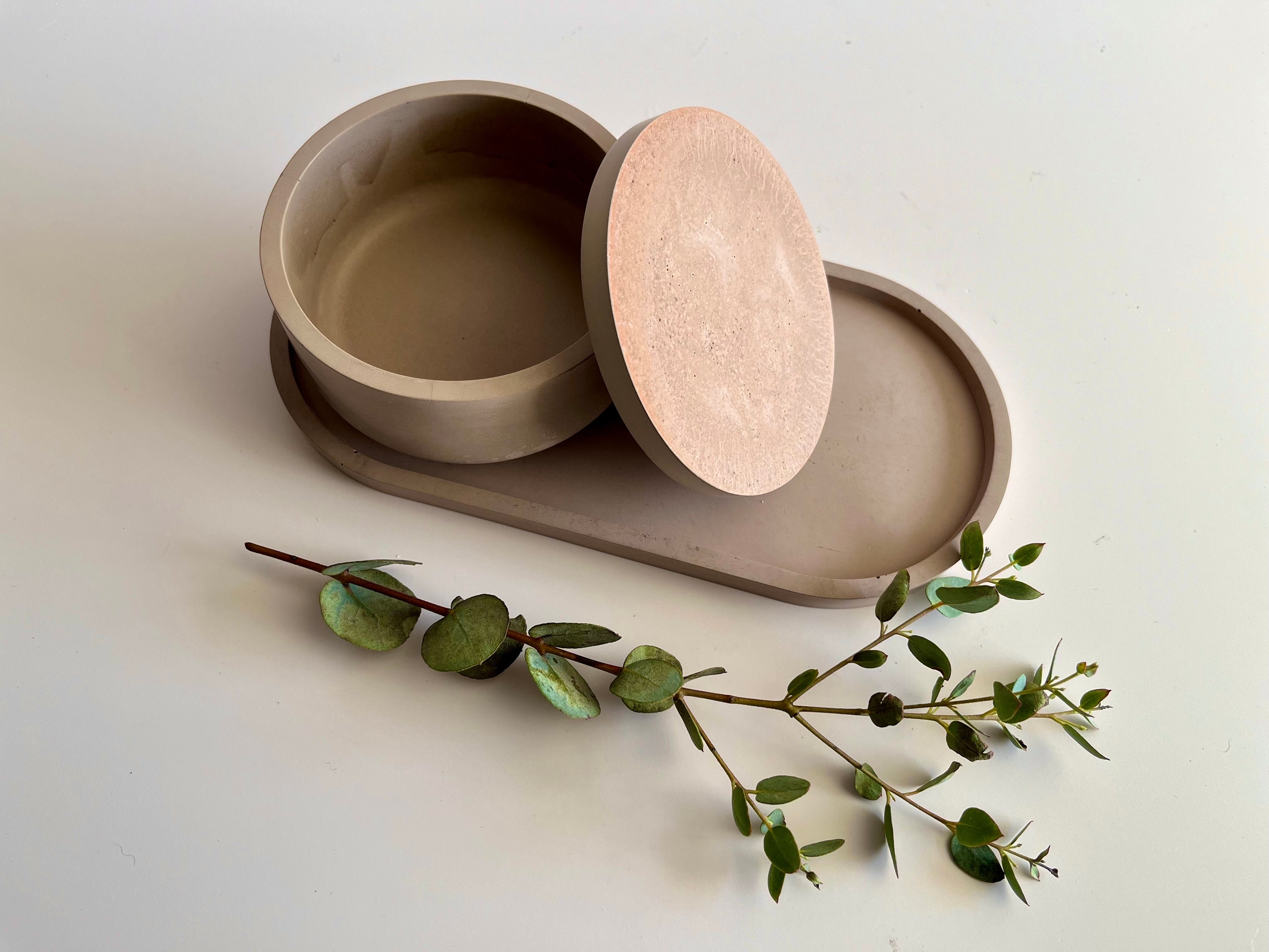 Concrete Container With Lid Round Cement Storage Vessel Concrete Decor ...