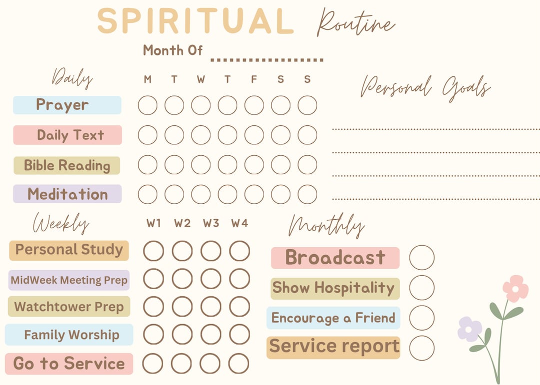 JW Spiritual Routine Checklist. JW Gift. Digital Download and Printable ...