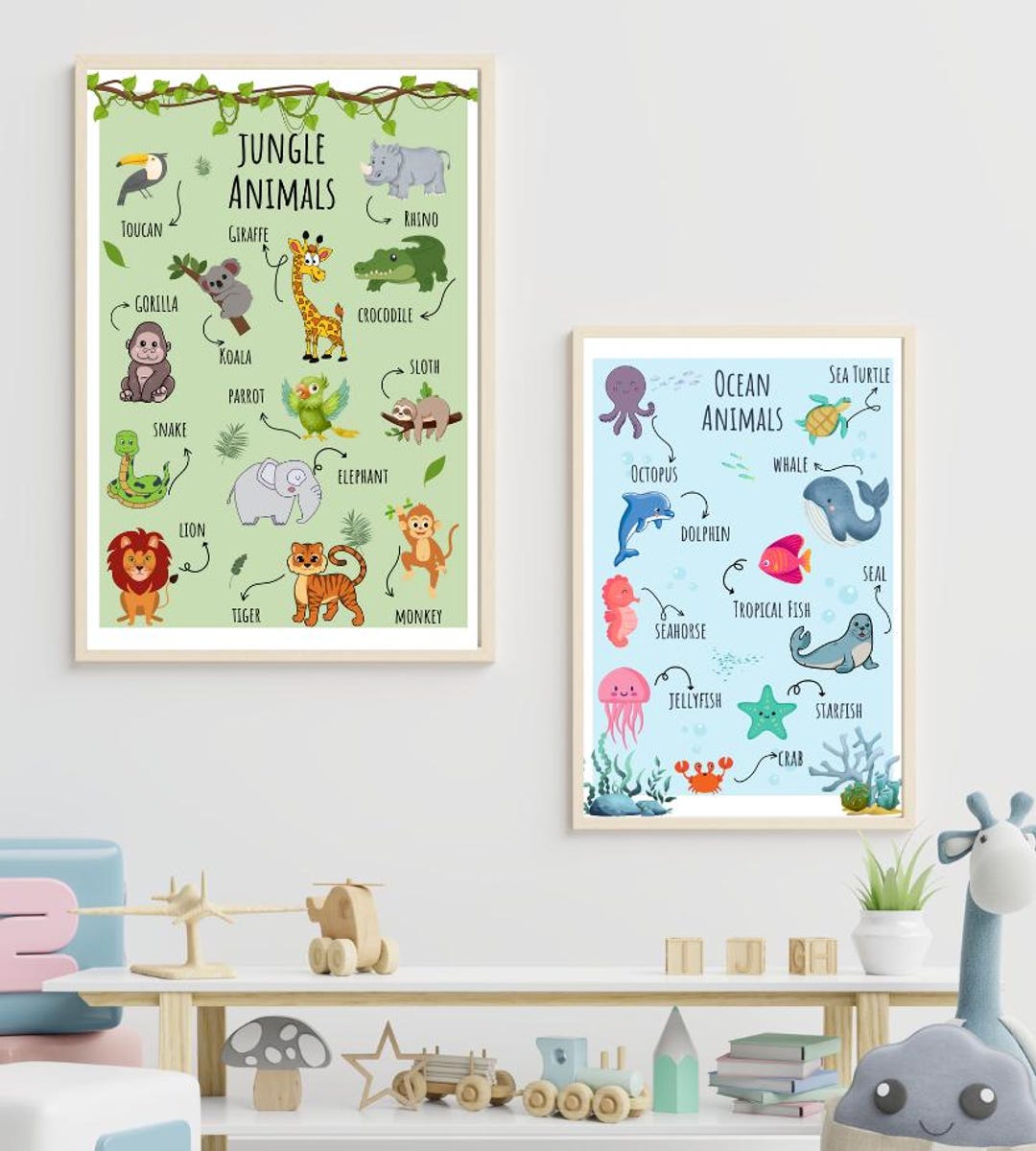 Ocean & Jungle Animal Posters for Kids – Printable Wall Art Set ...