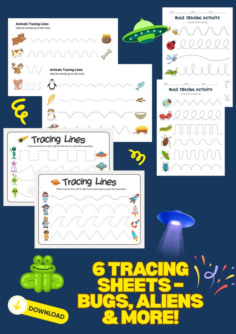 Tracing Lines Worksheets for Kids – 6 Fun Printable Sheets With Bugs ...