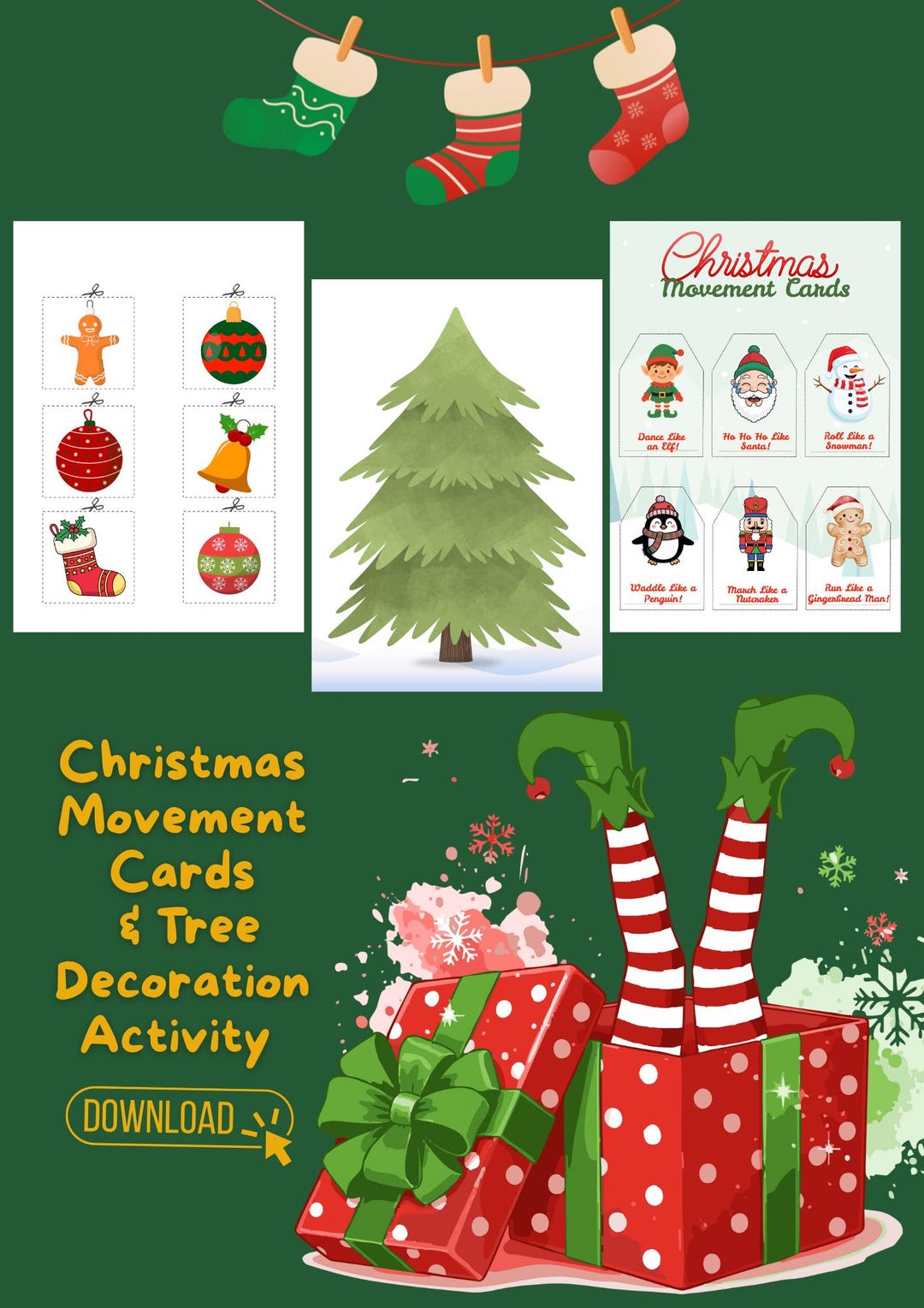 Travel Activity - Christmas Movement Cards | Holiday Activity & Tree ...