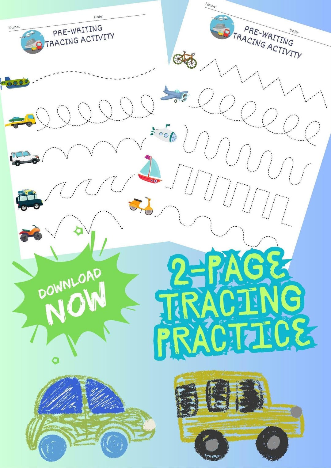 Vehicle Tracing Activity – Fine Motor Skills, Preschool Printable (PDF ...