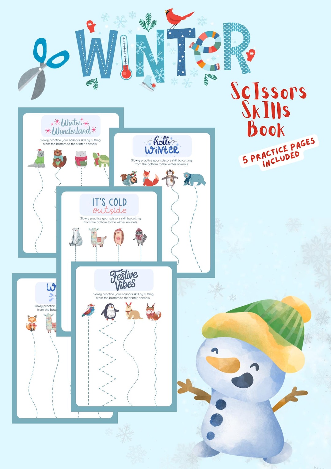 Winter Scissor Skills Book | Preschool Cutting Practice (PDF) - Etsy